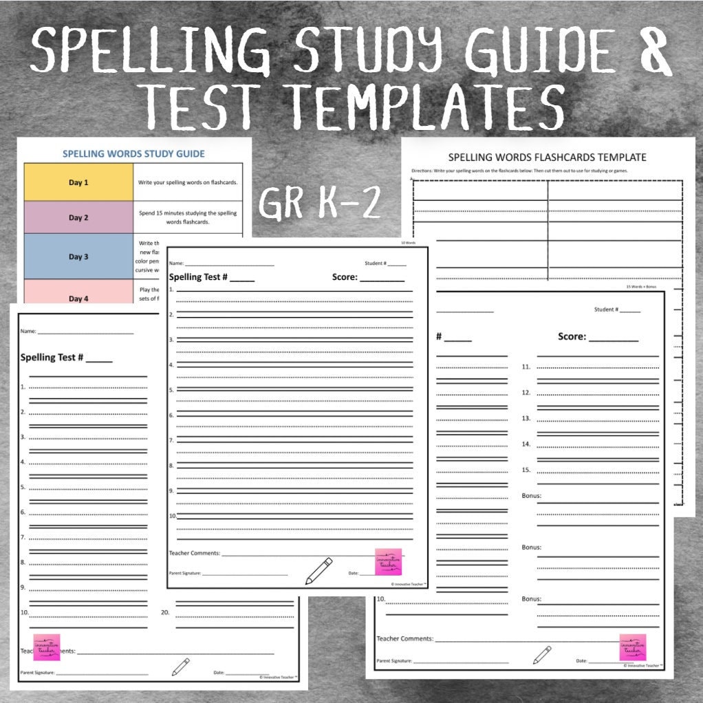 Spelling Study Guide & Test Templates Primary - Etsy