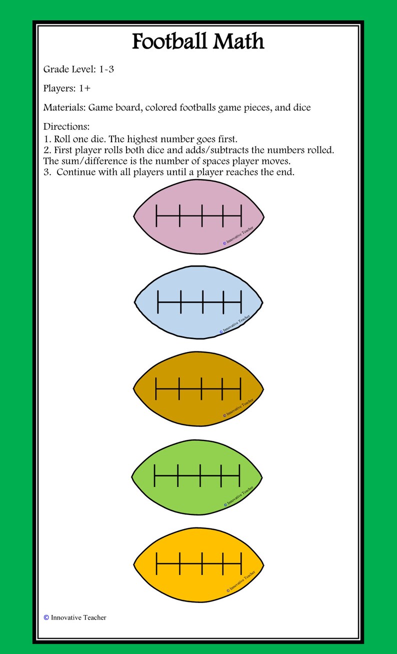Football Addition or Subtraction Math Game & Boards - Etsy