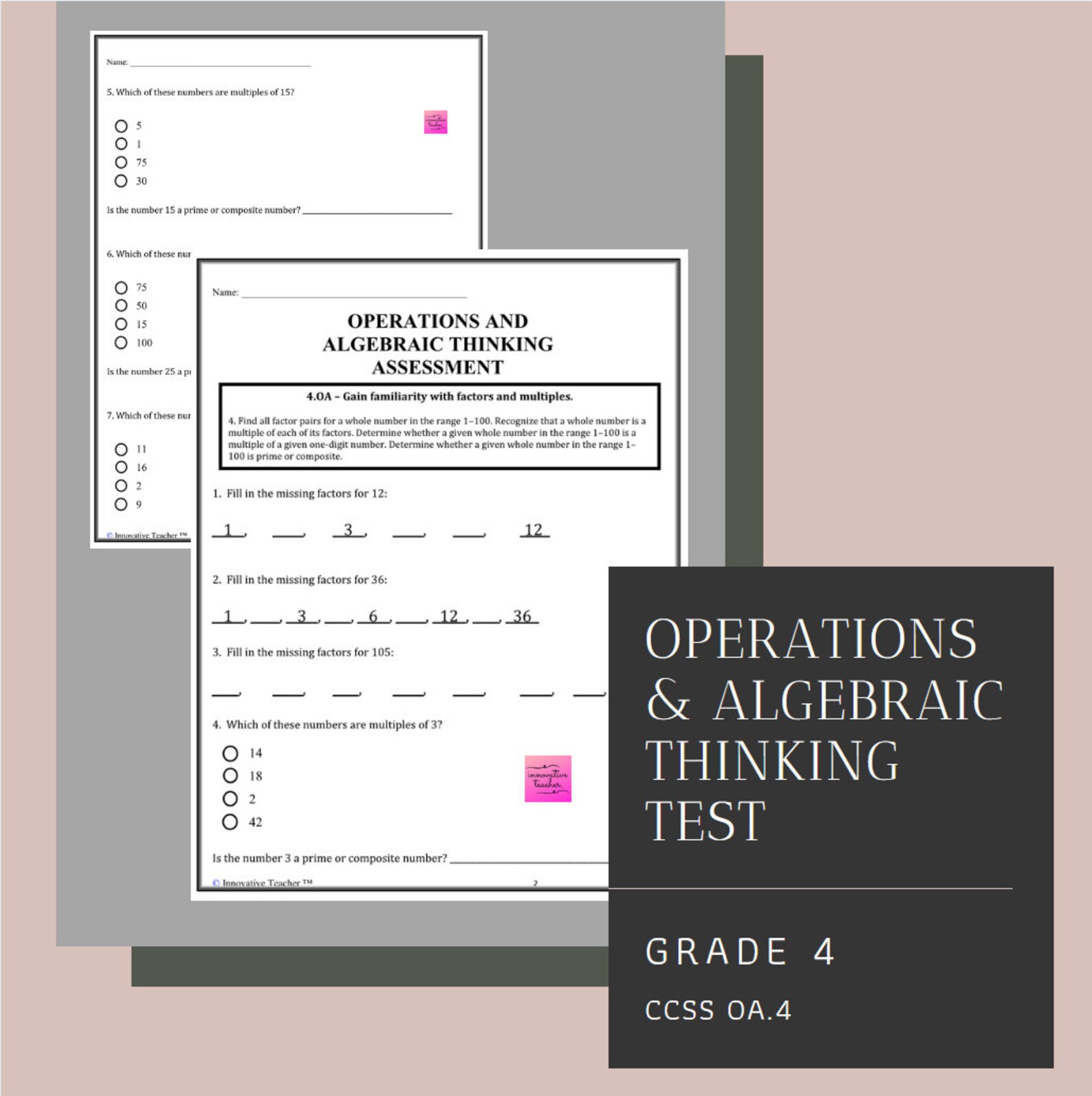 Operations and Algebraic Thinking Assessment BUNDLE Grade 4 (4.OA.1-5 ...