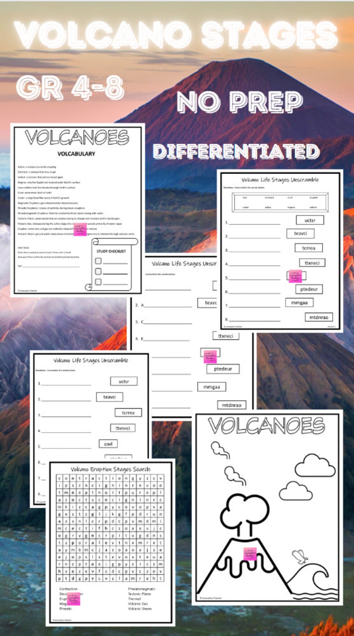 Volcano Stages Worksheets | Middle School Science - Etsy