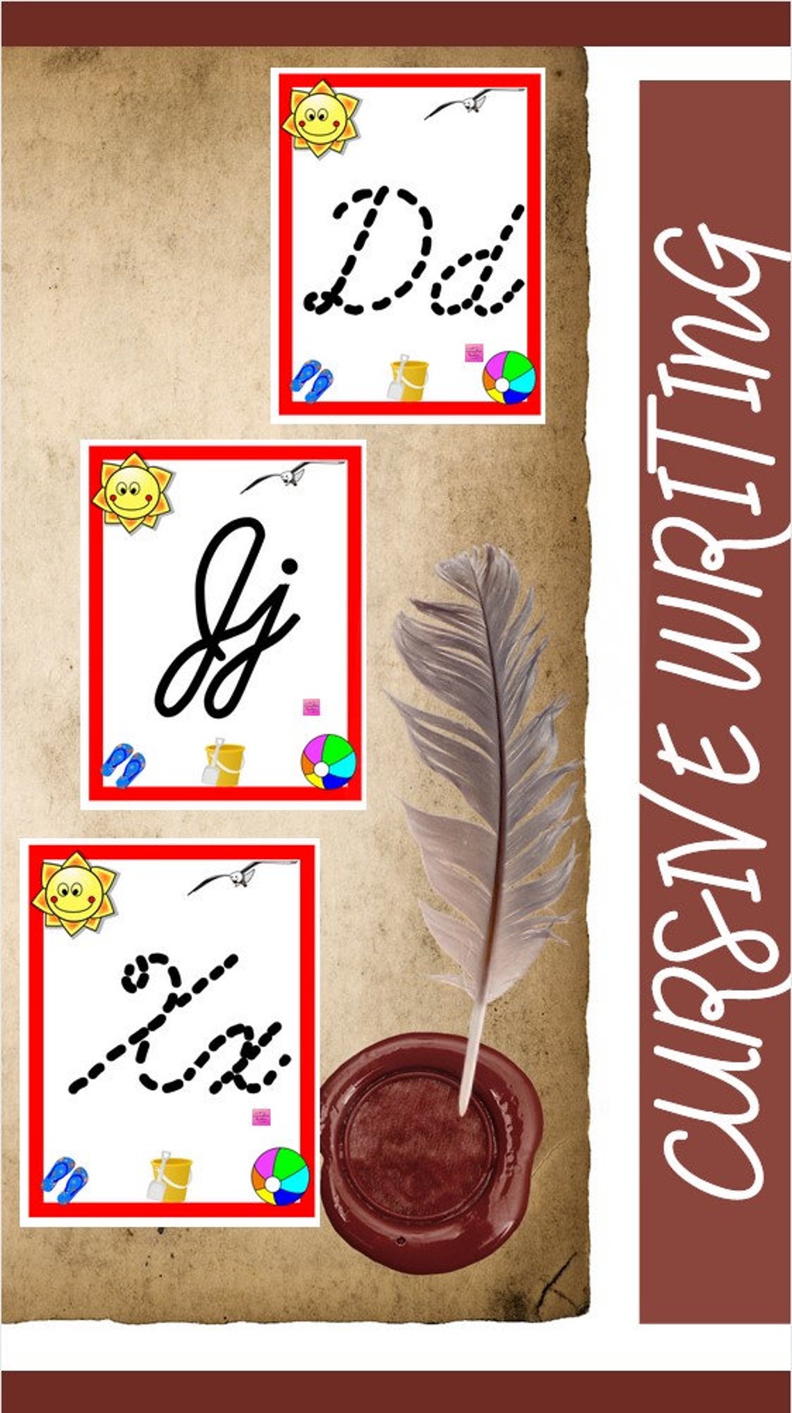 Cursive Letters Wall Classroom Decor & Worksheets Beach Themed - Etsy