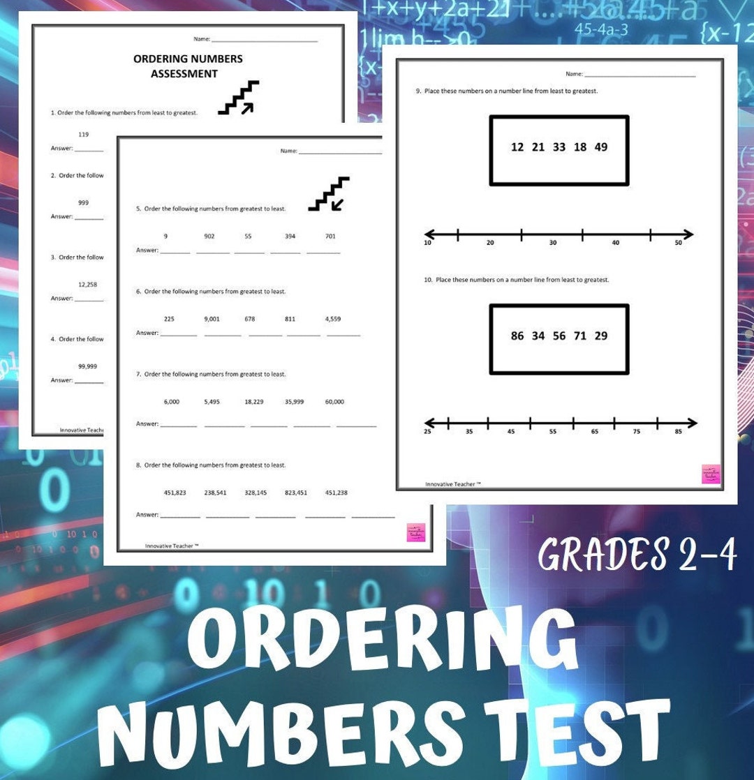 Ordering Numbers Math Assessment - Etsy
