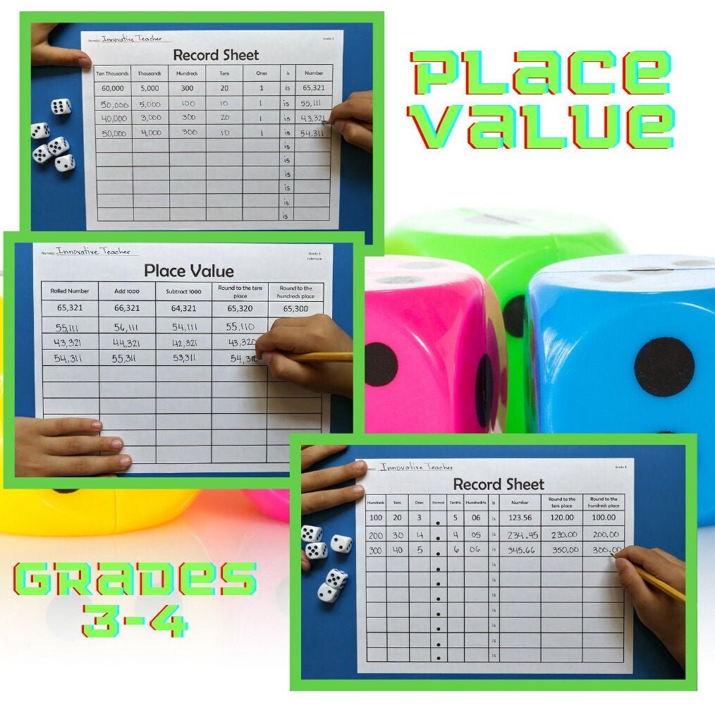 Place Value Dice Math Game Grades 3-4 - Etsy