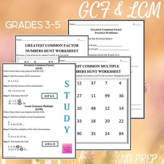 Greatest Common Factor And Least Common Multiple Worksheets Greatest