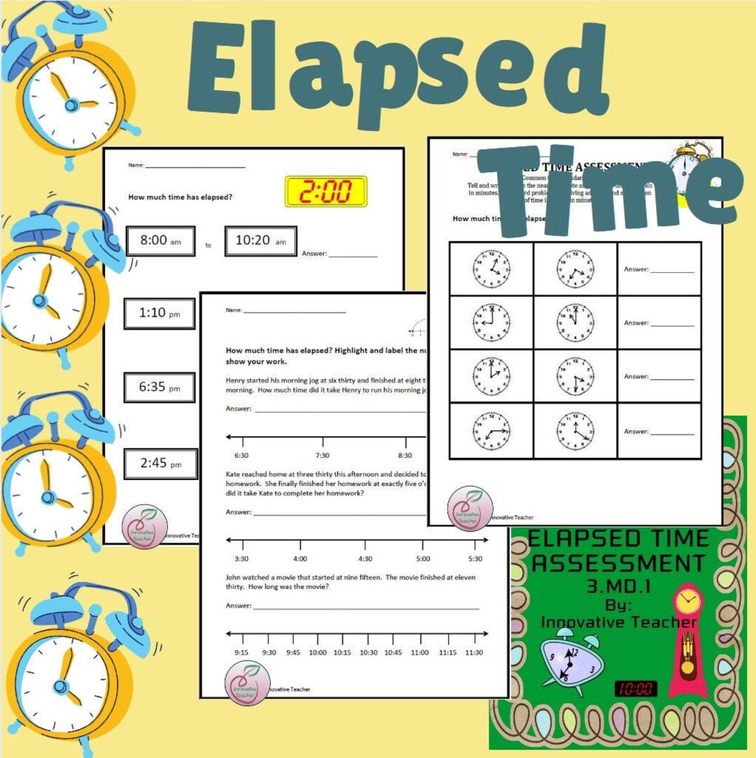 Elapsed Time Math Assessment Grade 3 MD 1 - Etsy