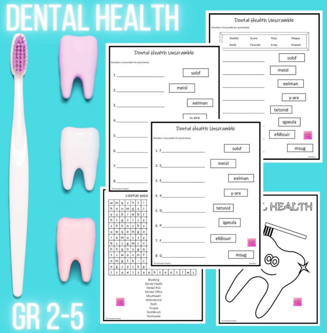 Dental Health Printable Worksheets - Etsy