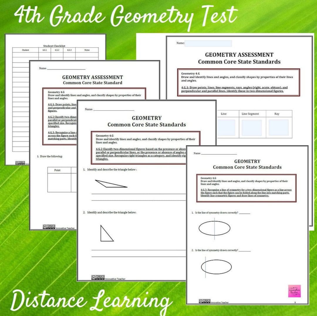 Geometry 4th Grade Math Assessment (G. 1-3) - Etsy