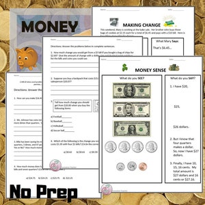 Money Math Worksheets | Dollar & Cent Symbol With Decimal - Etsy