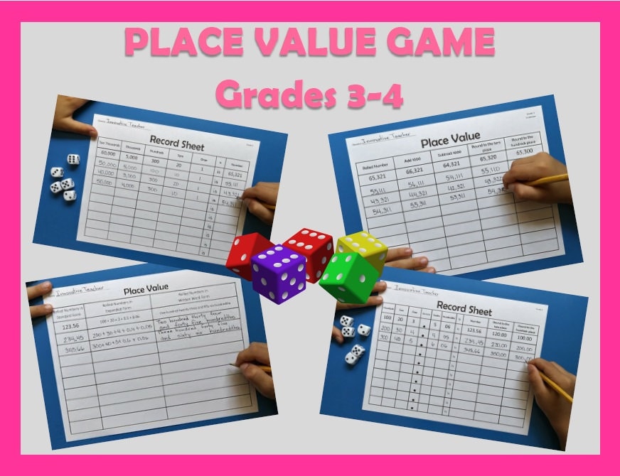 Place Value Dice Math Game Grades 3-4 - Etsy