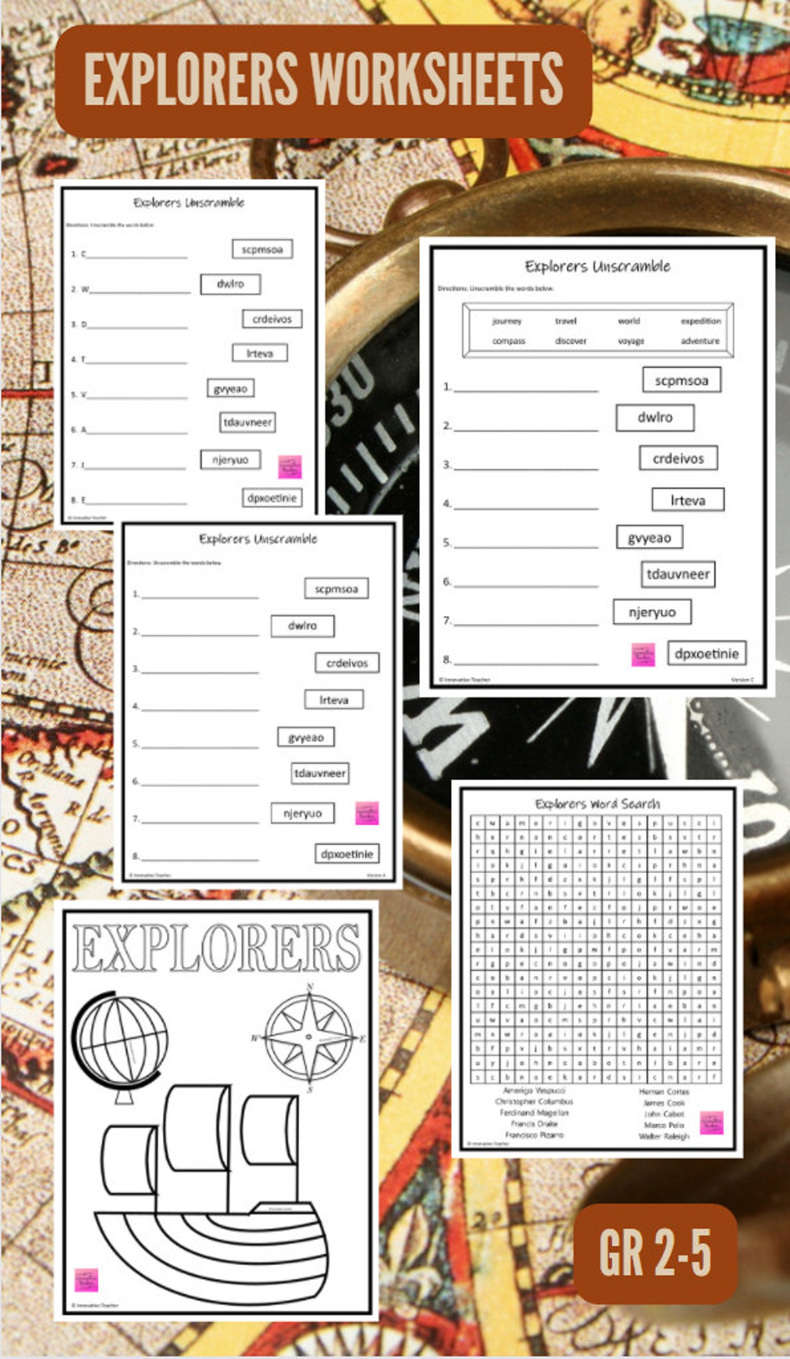 Explorers Printable Worksheets - Etsy