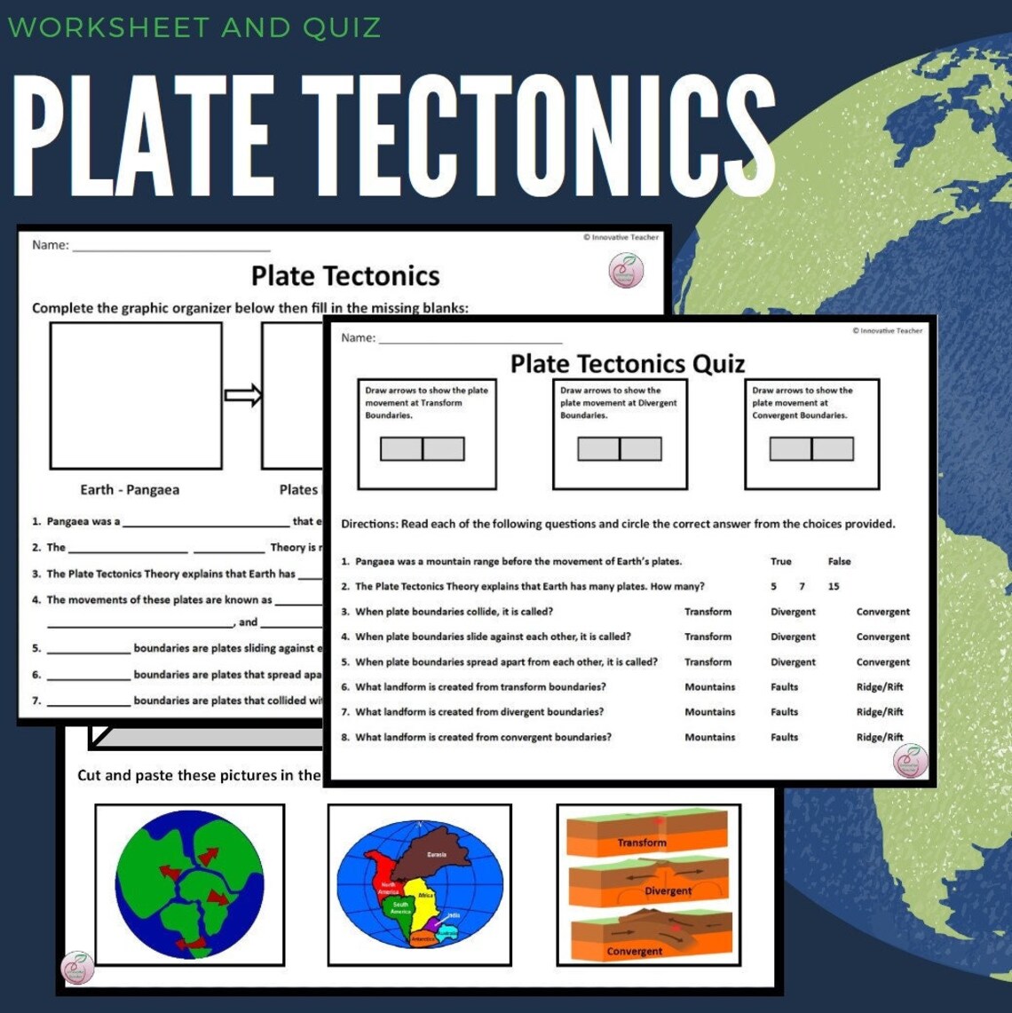 Plate Tectonics Science Worksheet and Quiz | Etsy