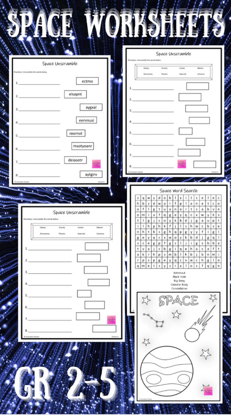 Space Printable Worksheets - Etsy