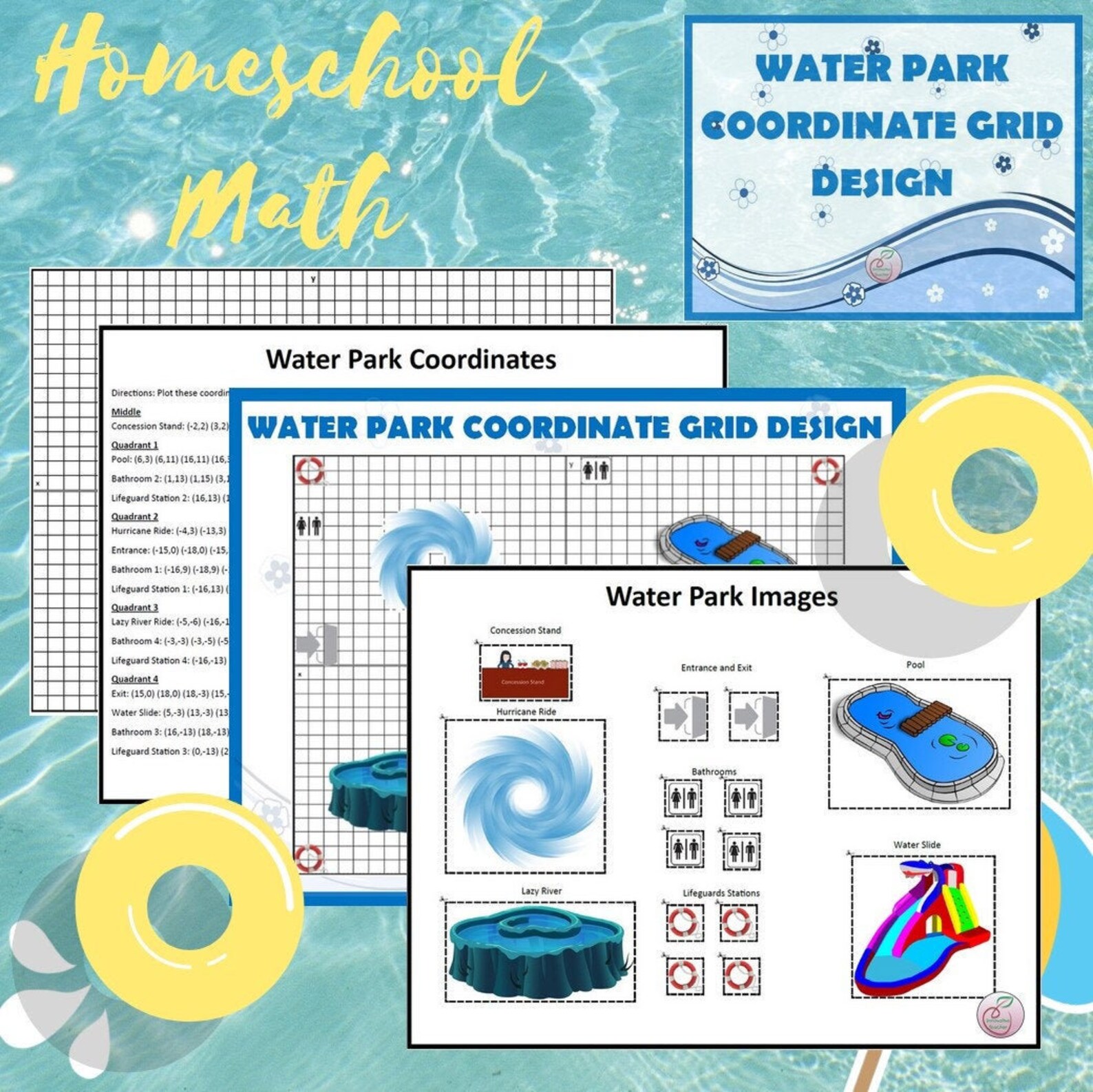Math Water Park Coordinate Grid Design | Etsy