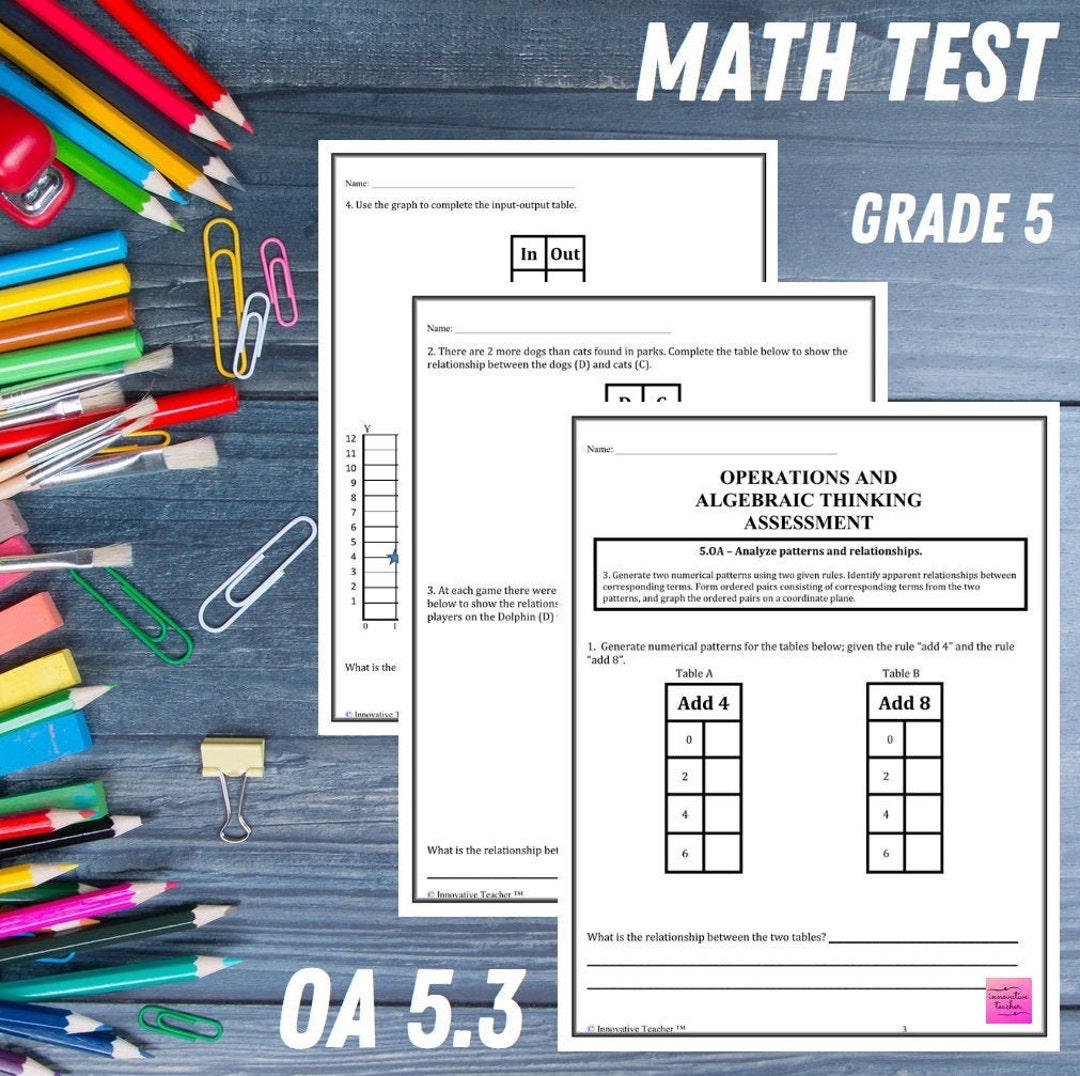 Operations and Algebraic Thinking Math Assessment Grade 5 (5.OA.3) - Etsy