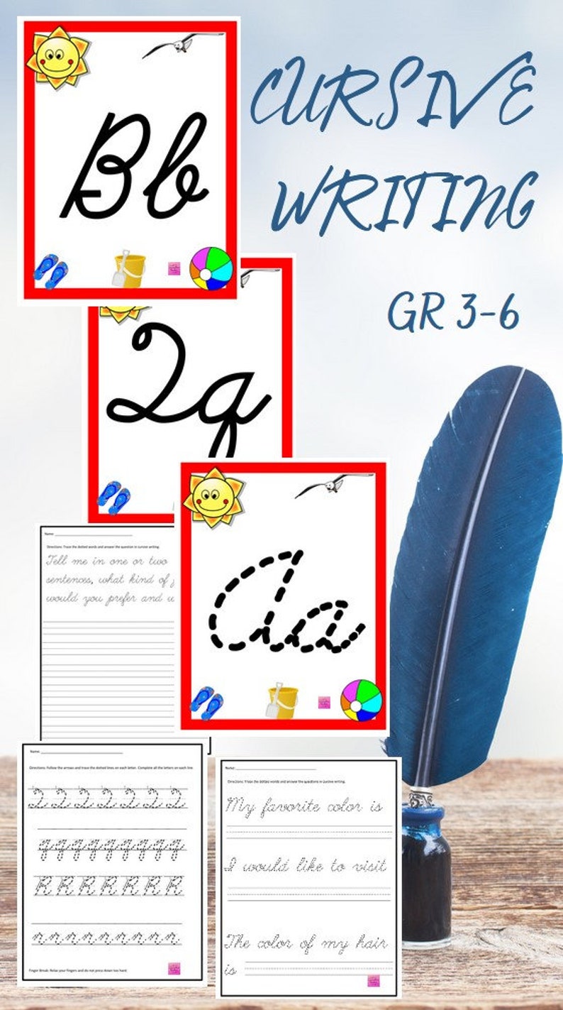 Cursive Letters Wall Classroom Decor & Worksheets | Beach Themed - Etsy