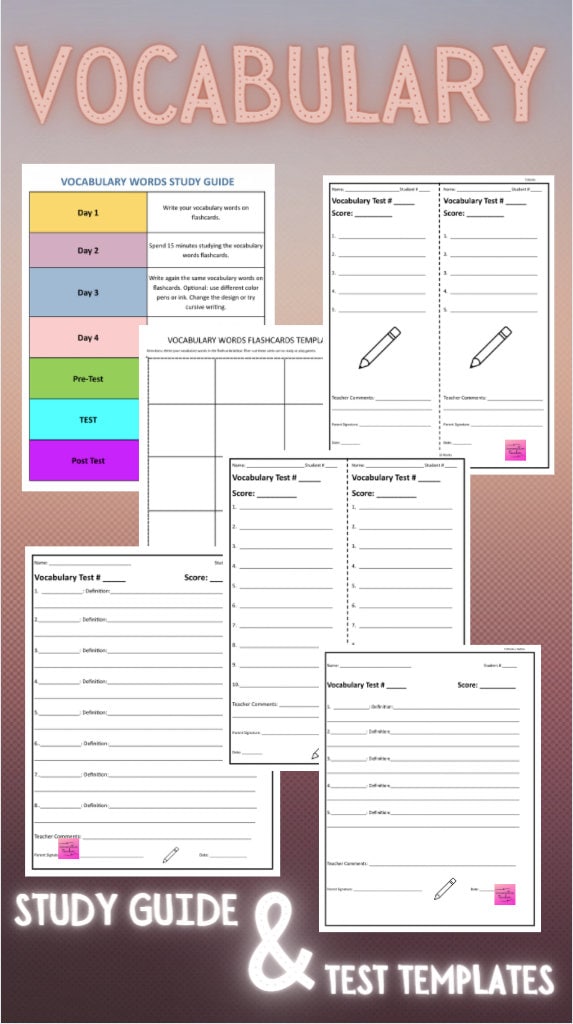 Vocabulary Study Guide & Test Templates - Etsy