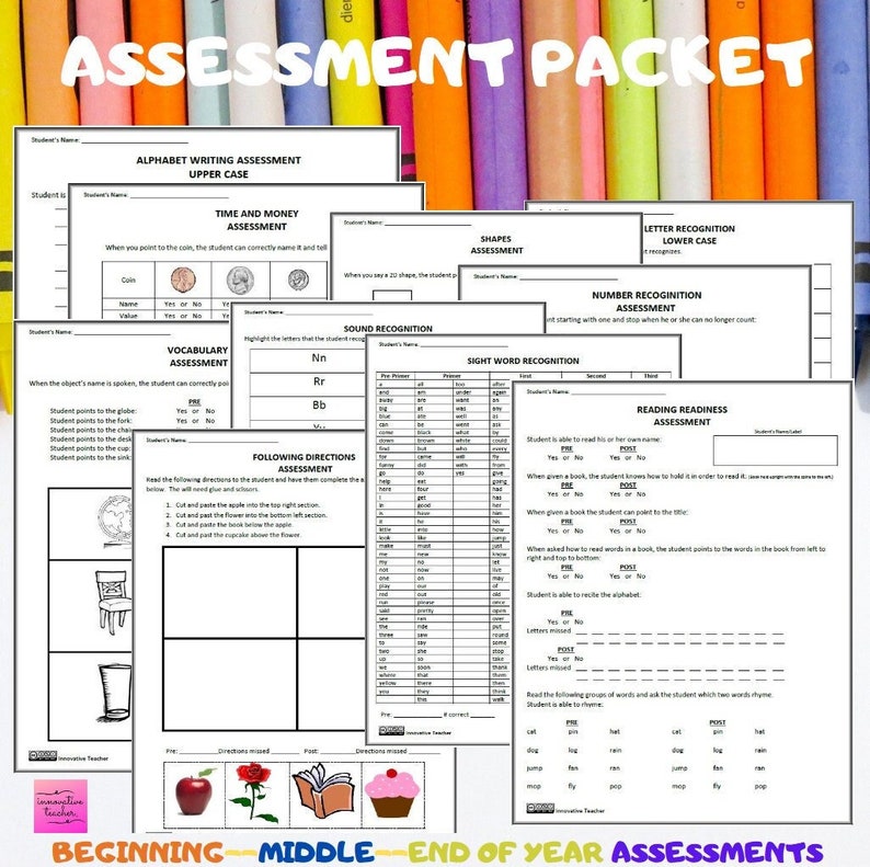Kindergarten Readiness Assessment Packet-easy TO USE - Etsy
