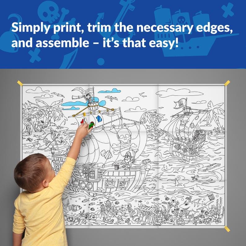Pirates Coloring Poster – Printable Giant Wall Art (PDF, 9 Pages) - Etsy