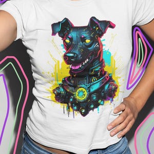 Cyberpunk Dog Art Print Futuristic Robotic Pup Design With Neon Colors ...