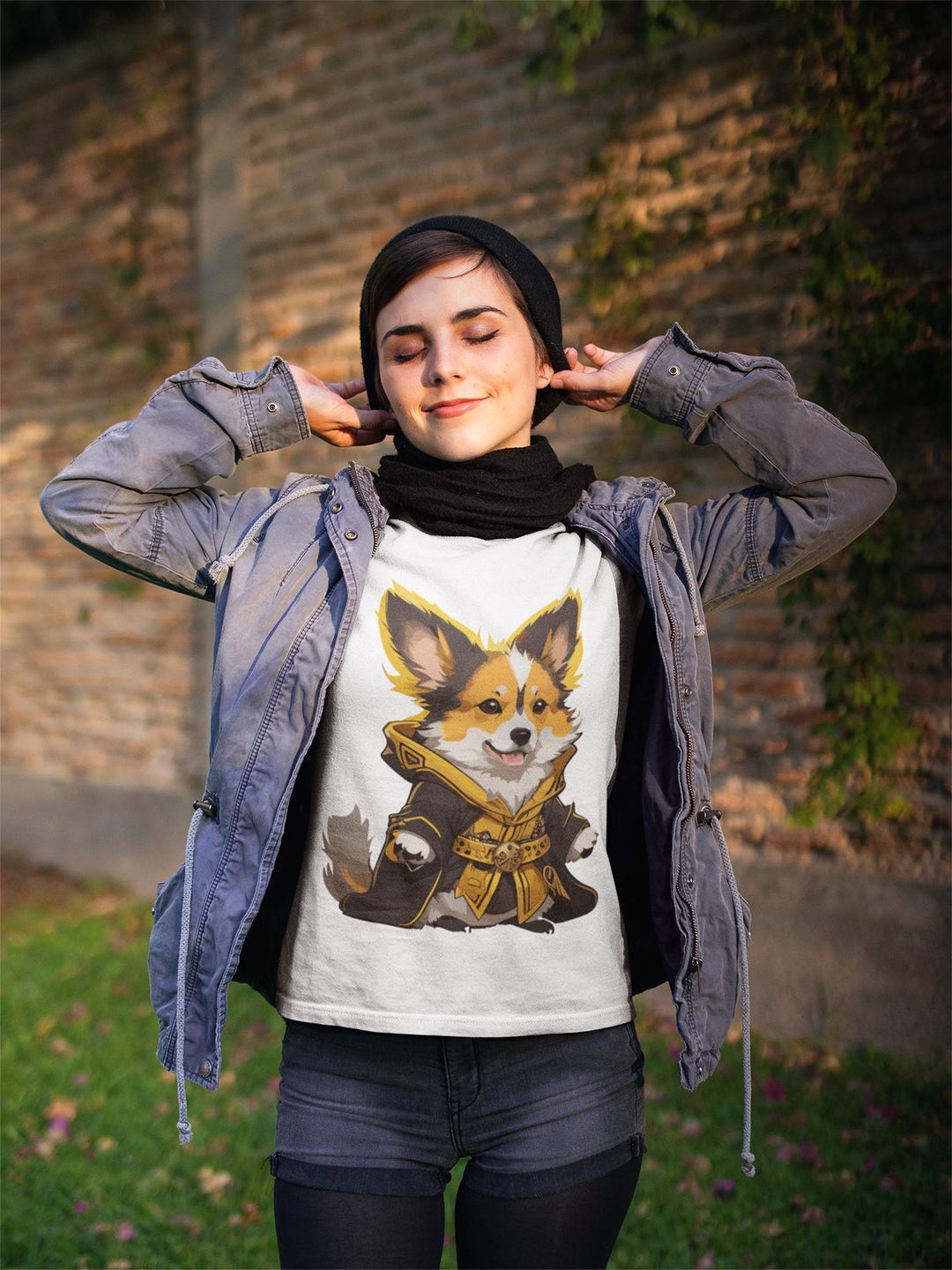 Adorable Corgi Mage in Black and Gold Robe With Big Ears and Happy ...