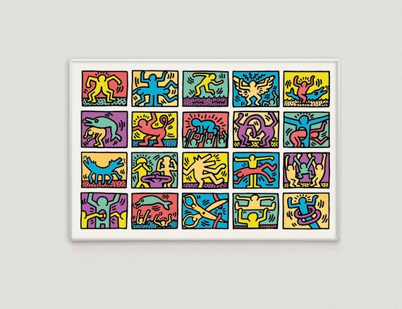 Keith Haring Poster Colorful Grid Minimalist Illustration | Etsy UK