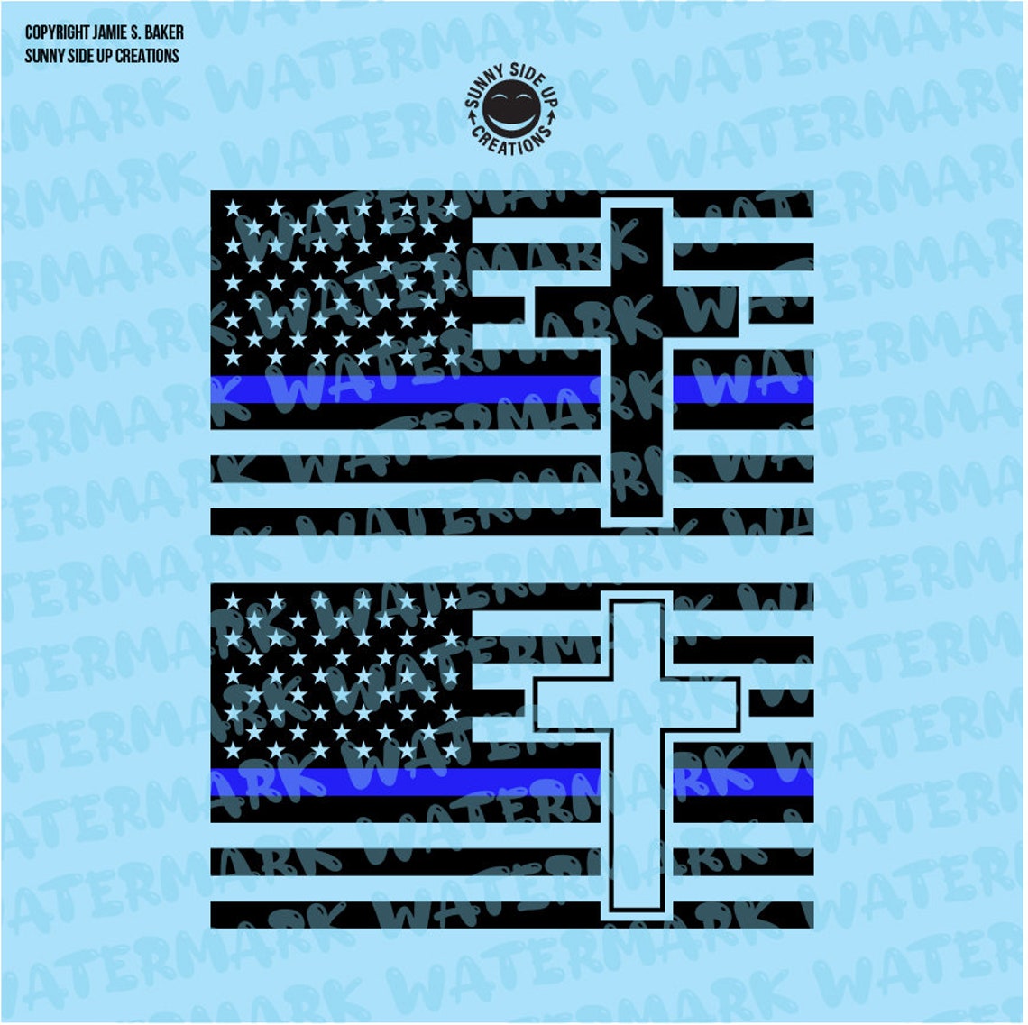 Back the Blue American Flag W/blue Strip & Cross Design for - Etsy