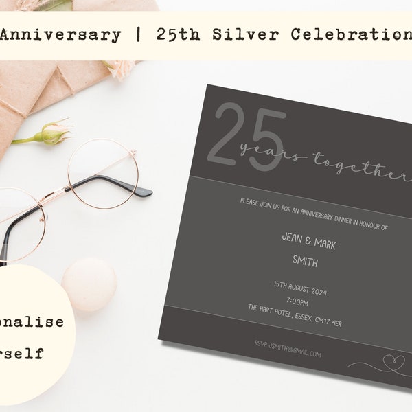 25th Silver Wedding Anniversary | Invitation Template - Etsy