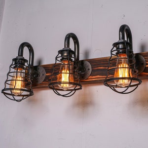 Rustic Vanity Light Fixture 3 Lights Cages Bathroom Wall Light ...