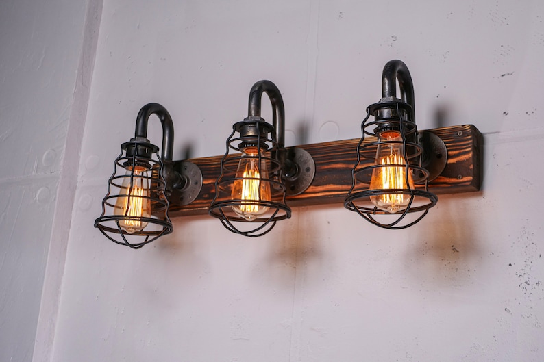 Rustic Vanity Light Fixture 3 Lights Cages Bathroom Wall Light ...