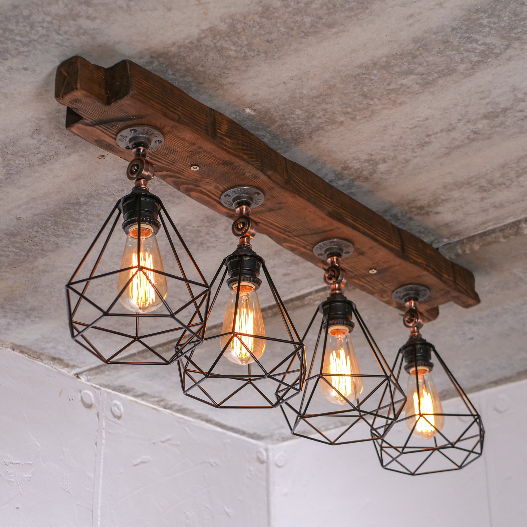 Rustic Ceiling Light Farmhouse Light Fixture Beam Light Wood Cages ...