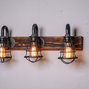 Rustic Vanity Light Fixture 3 Lights Cages Bathroom Wall Light ...