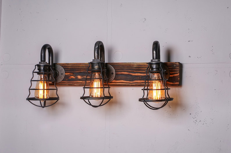 Rustic Vanity Light Fixture 3 Lights Cages Bathroom Wall Light ...