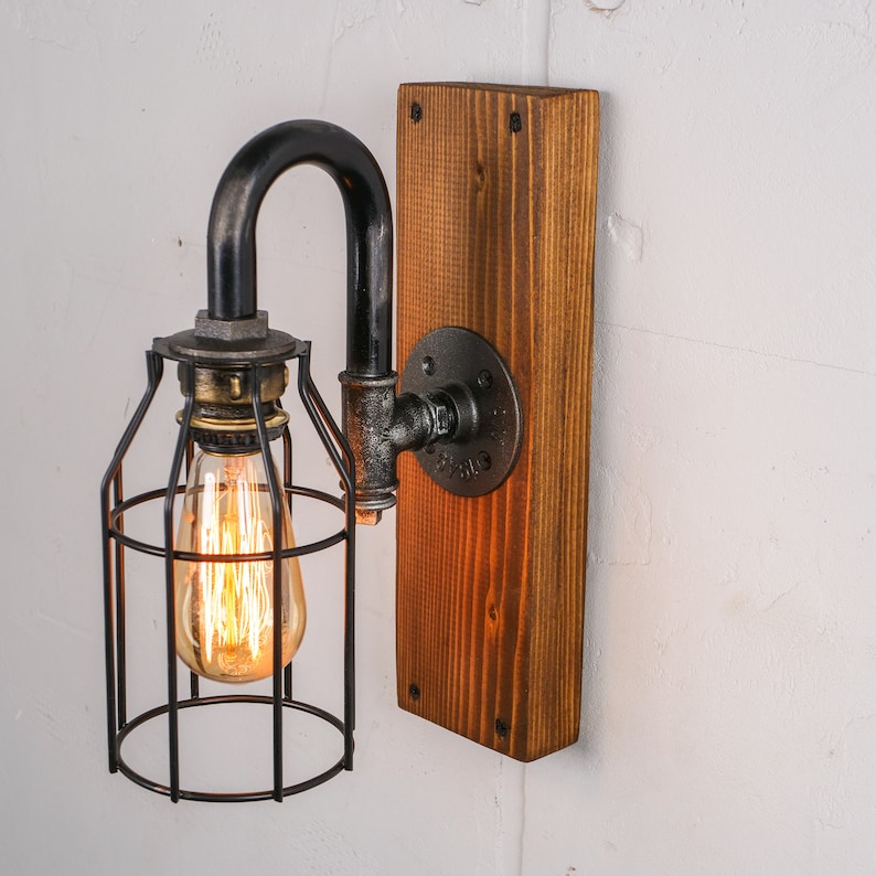 Rustic Wall Lamp Wood Wall Sconce Industrial Hanging Lamp Farmhouse - Etsy