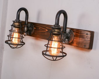 Rustic Vanity Light Fixture 3 Lights Cages Bathroom Wall Light ...
