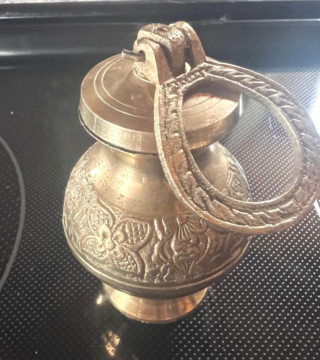 Antique Brass Solid Inlay Floral Engraved Handy Kamadal Puja Lota/pot ...
