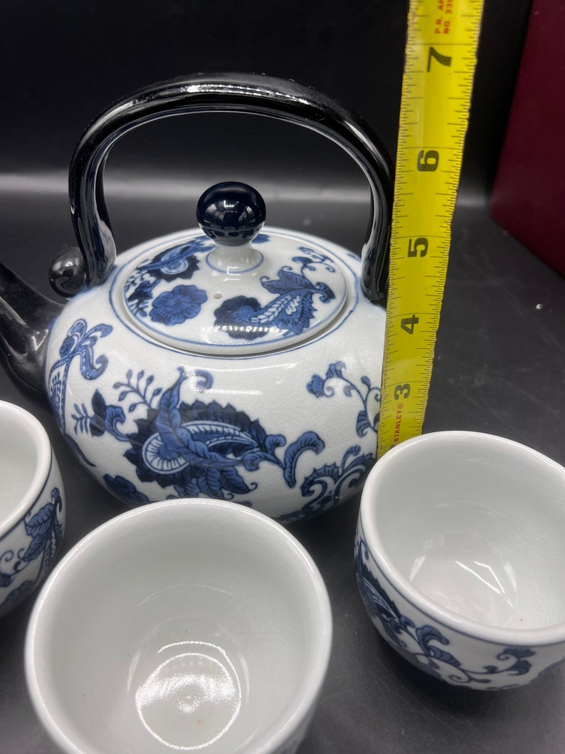Pier One Blue China Tea Set Teapot and 3 Tea Cups - Etsy
