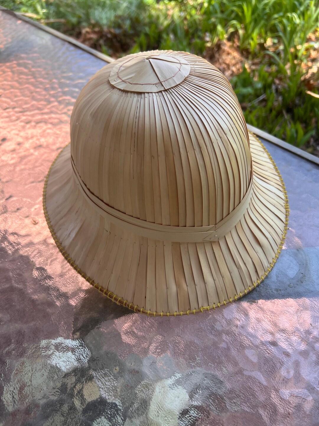 Vintage Hand Woven Straw Bamboo Helmet Light Safari Hat, Hand Made Sun ...