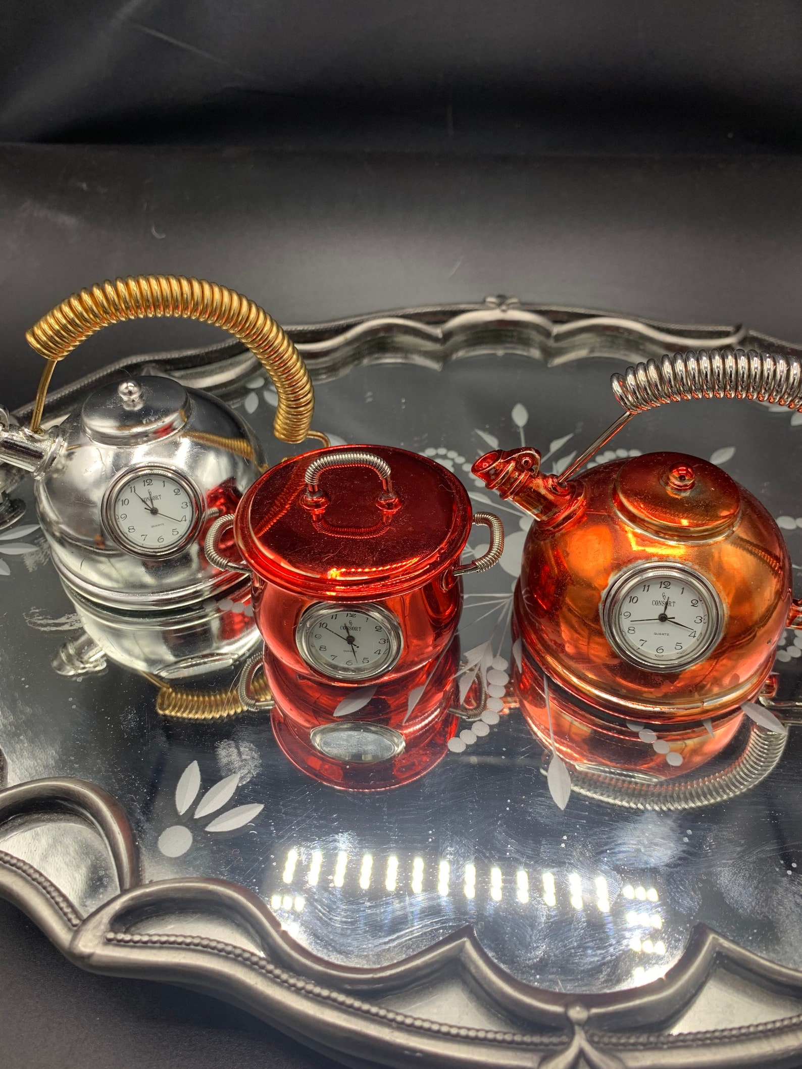 Miniature Consort Clock/ Pot and Teapot /erred and Silver - Etsy