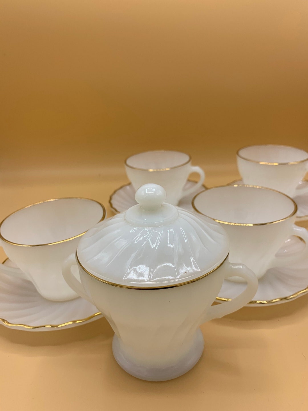 Anchor Fire King Tea Set Milk White Glass Vintage... Great Gift - Etsy