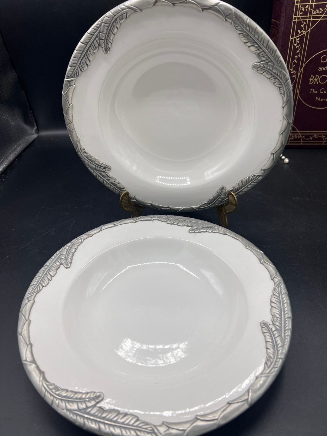 Rare Arthur Court Earthen Metalware Leaf Porcelain and Pewter Soup ...