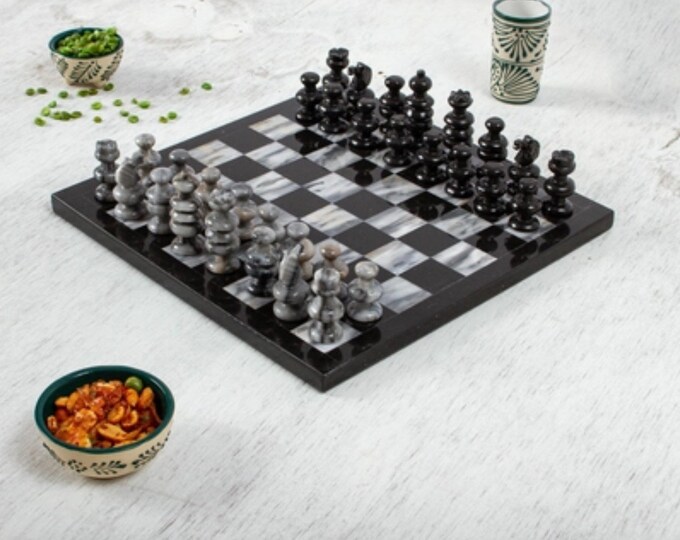 13 Inch Hand Carved Marble/ Granite Chess Set Mexico, 