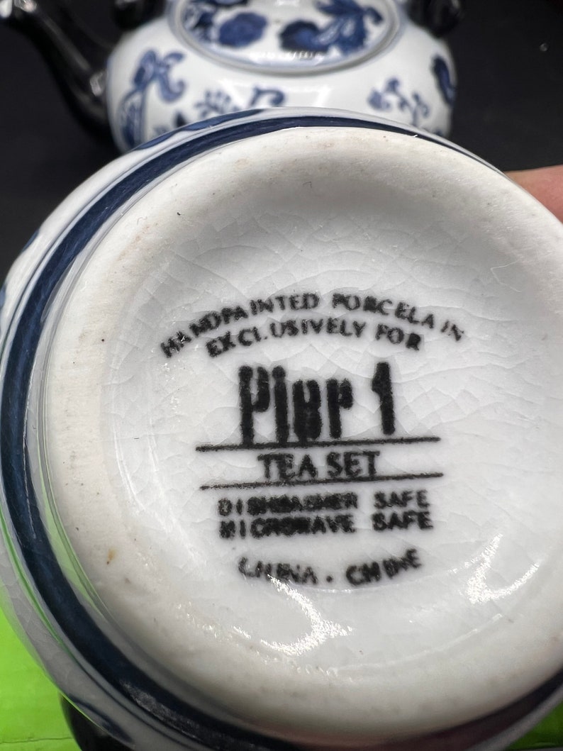 Pier One Blue China Tea Set Teapot and 3 Tea Cups - Etsy