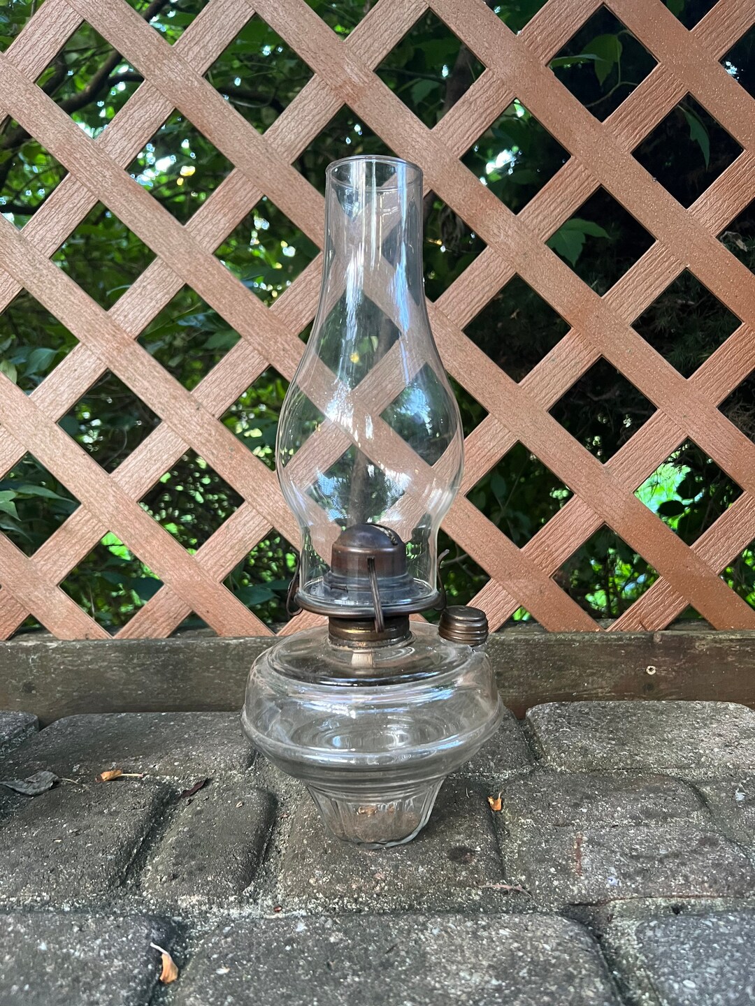 Vintage Glass Oil Lamp, Unique Shape, Clear Glass Chimney - Etsy