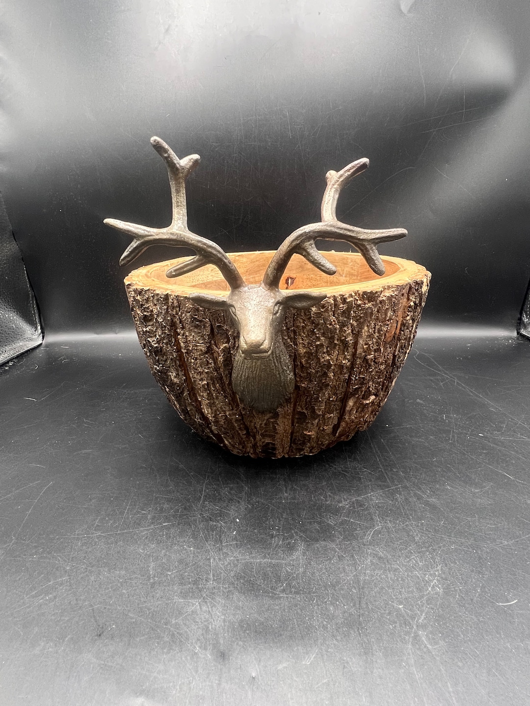 Handcrafted Wooden Bowl With Deer Head DÃ©cor With Unique Piece of Art ...