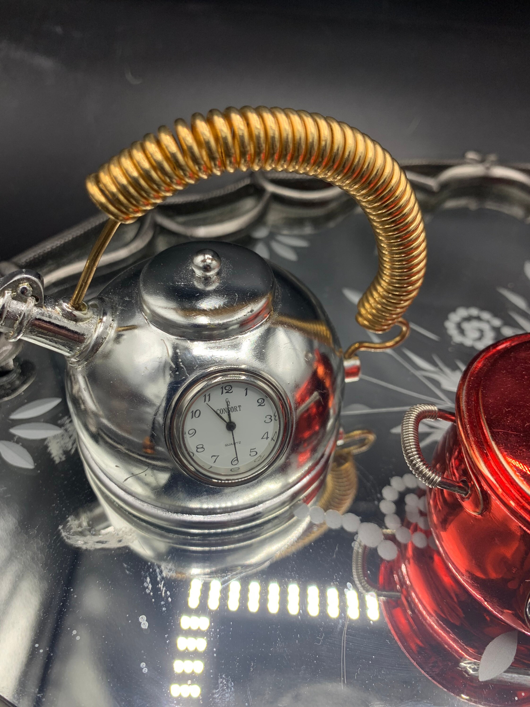 Miniature Consort Clock/ Pot and Teapot /erred and Silver - Etsy