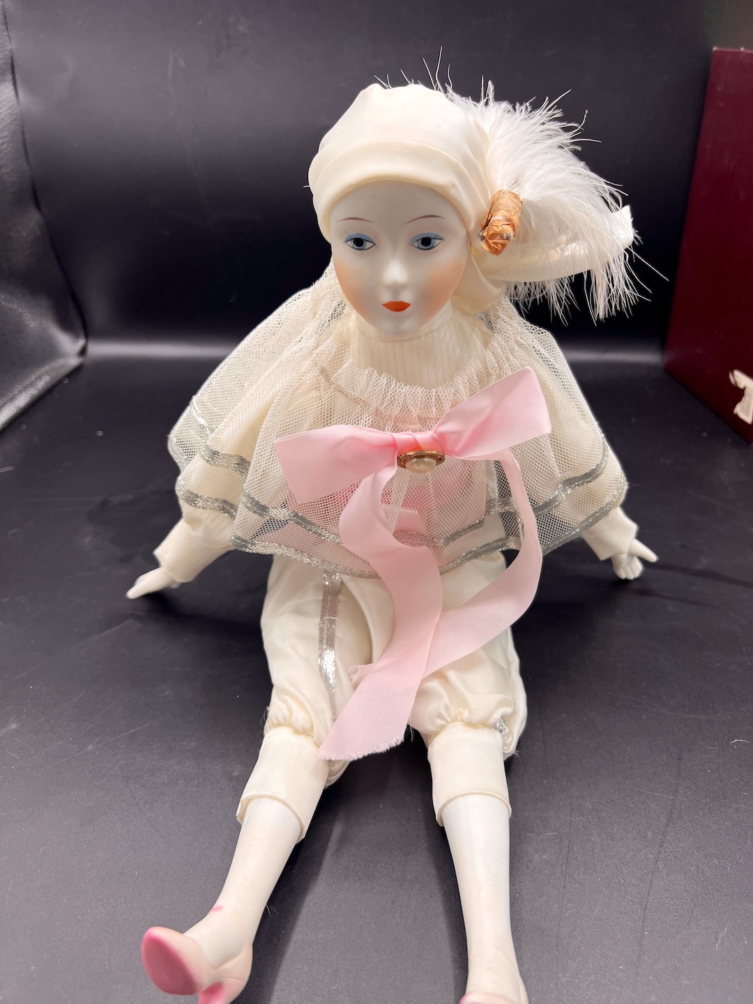 Elegant Porcelain & Cloth Jester Clown, White With Pink and Silver - Etsy