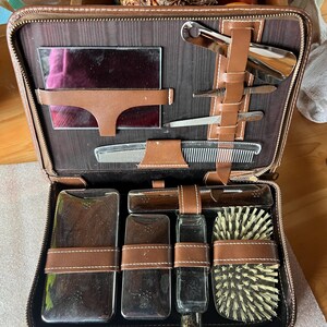 Vintage Leather Men's Travel Shaving Kit: Antique Grooming Set/ Silver ...