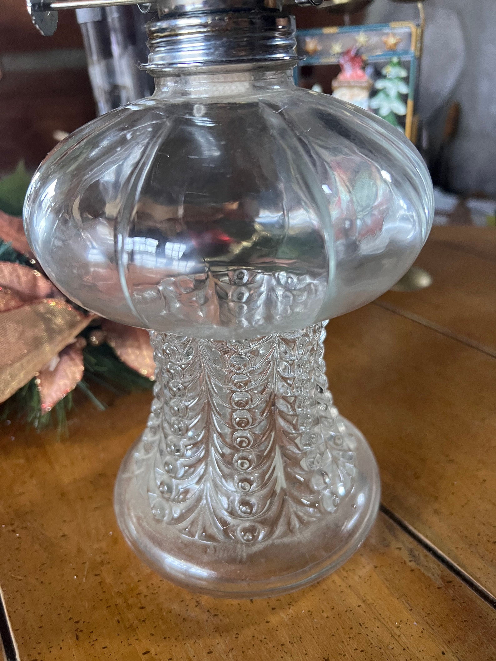 Vintage 1985 Lamp Light Farms Oil Lamp/ Tall Pressed Glass Double ...