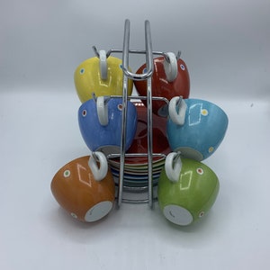 Schmid Vintage Tea Cup Set of 6 With Metallic Retro Holder, Vivid ...