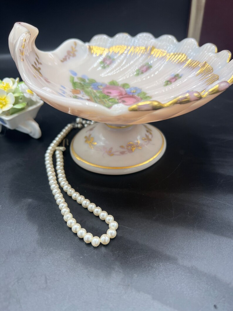 Vintage Cambridge Crown Tuscan Pink Hand Painted Rose Pedestal Shell ...